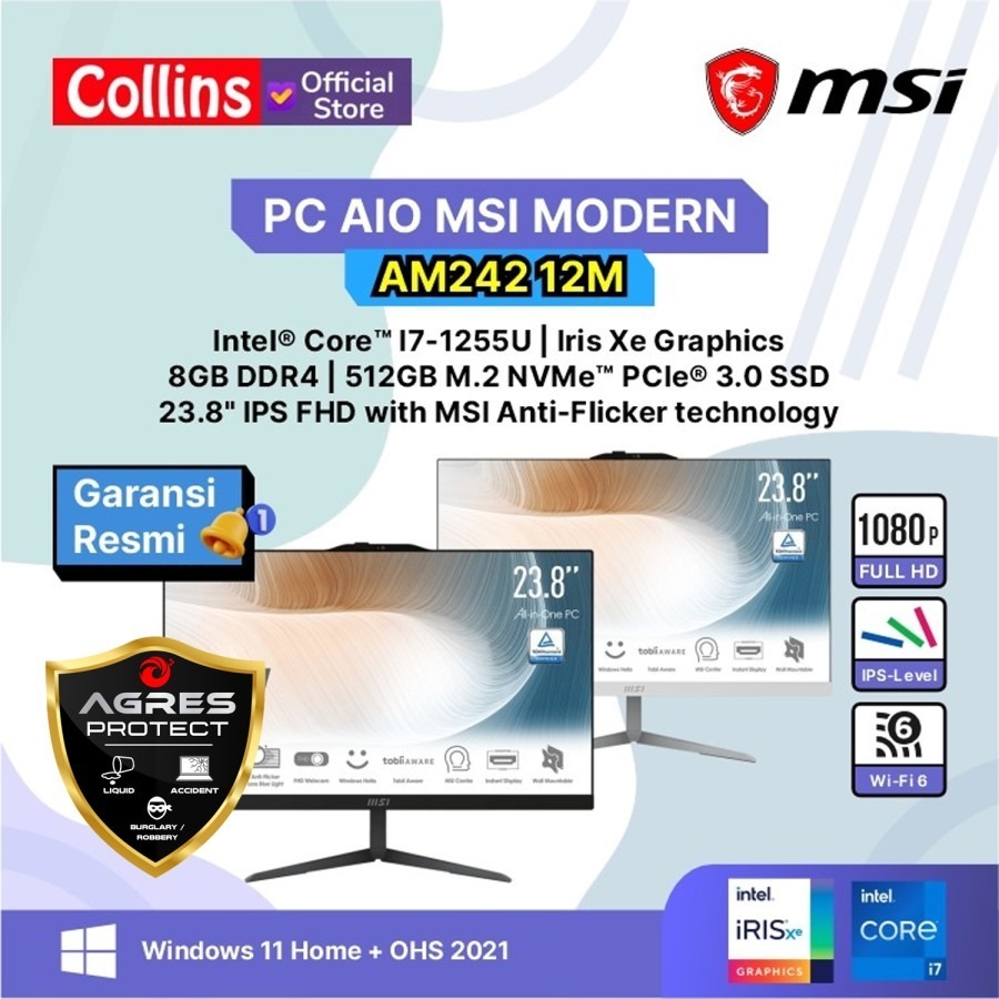 Jual MSI PC ALL IN ONE MODERN I7 1255 RAM 8GB 512GB 23.8FHD IPS WIN 11 ...