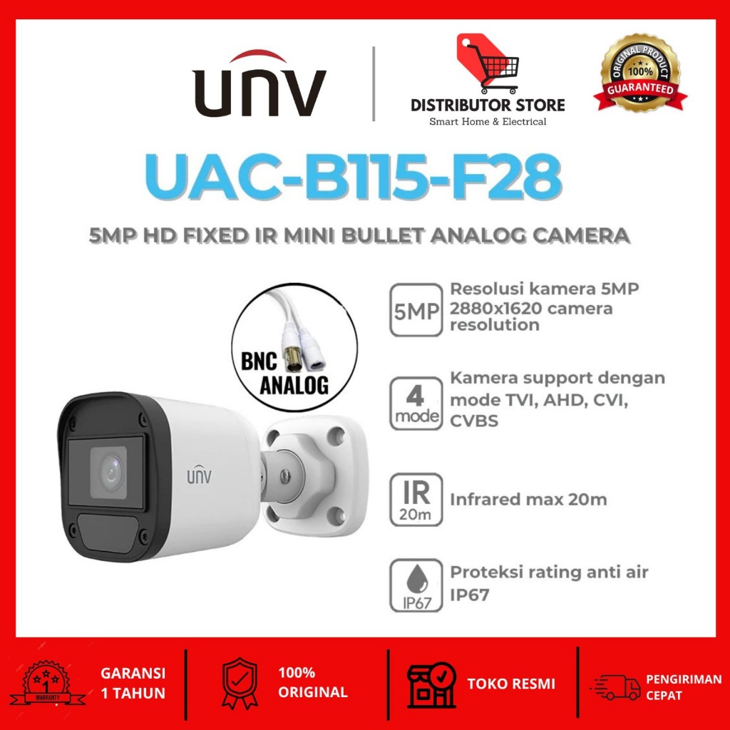 Jual UNIVIEW UAC-B115-F28 UNV 5MP HD FIXED 4IN1 IP67 IR MINI BULLET ANALOG CAMERA | Shopee Indonesia