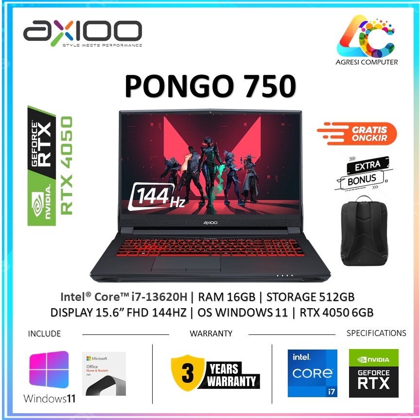 Jual Axioo Pongo 750 i7-13620H RTX 4050 RAM 16GB 512GB 15.6" FHD 144Hz ...