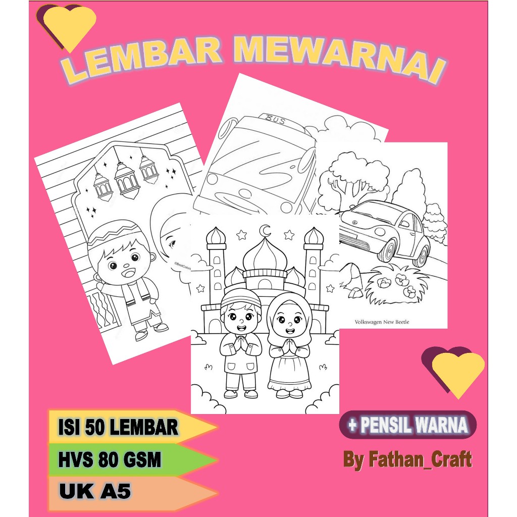 Jual 100 lembar mewarnai ukuran A5 + Pensil warna/lembar mewarnai untuk ...