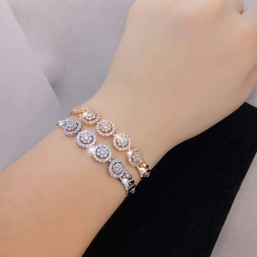 Jual MATLAINE- gelang rantai bunga VIONA full diamond mewan gold silver ...