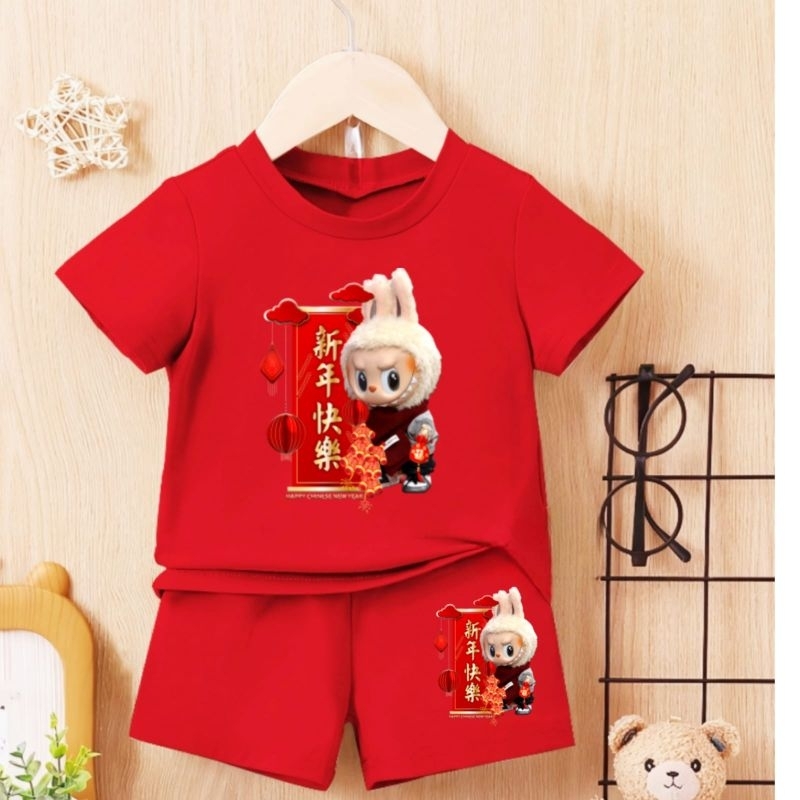 Jual Baju Setelan Kaos Imlek 2025 Labubu imlek sio ular anak cowok ...