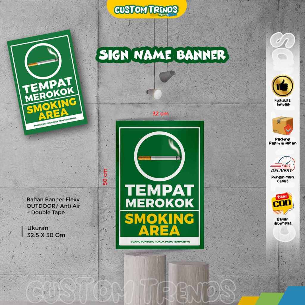 Jual Spanduk Sign Name Warning Area Merokok Mini Banner (Bahan Banner ...