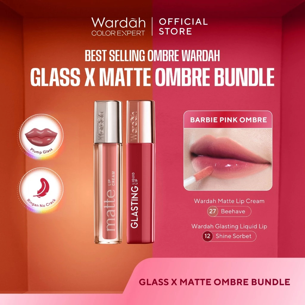 Jual PAKET OMBRE WARDAH GLASTING LIQUID LIP + MATTE LIP CREAM | Shopee Indonesia