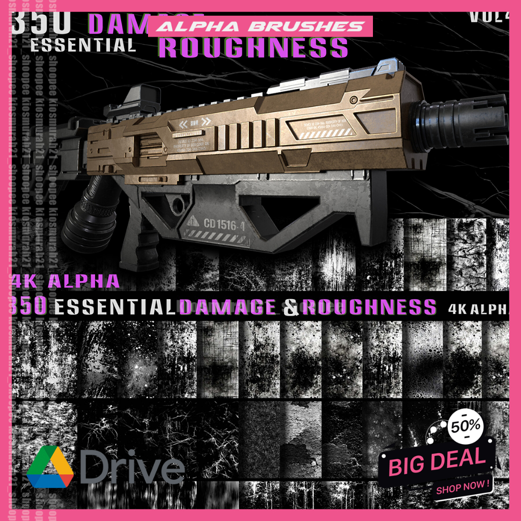 Jual 350 Essential Damage & Roughness Alpha - Vol.4 Alpha Map Brushes ...