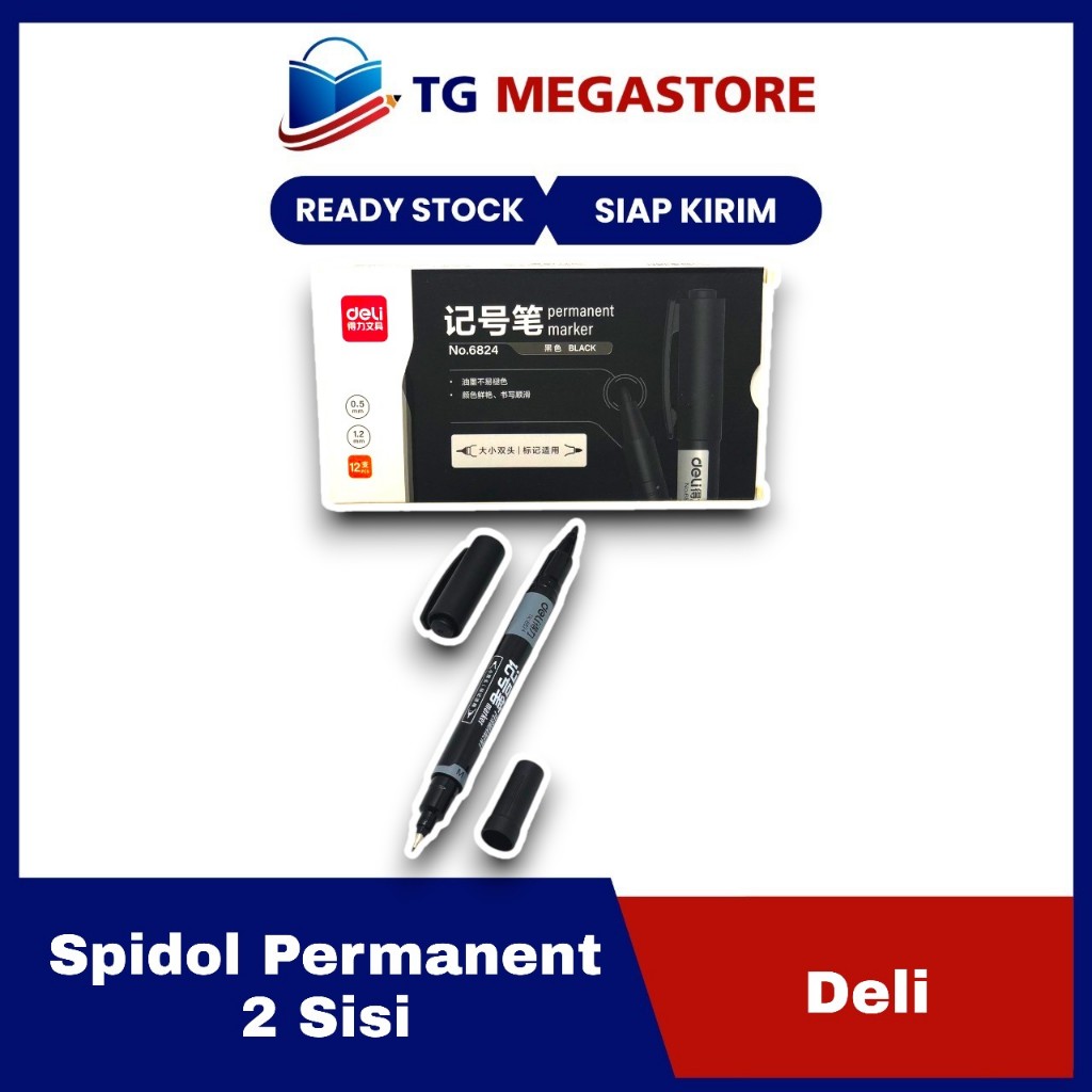 Jual Spidol DELI Permanent Marker 2 Sisi - 6824 - Hitam | Shopee Indonesia