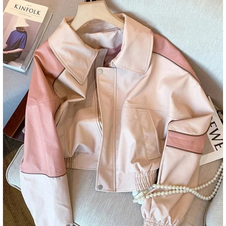 Jual Premium leather Jaket Wanita Kulit Elegant Pink-Jaket CropKulit ...