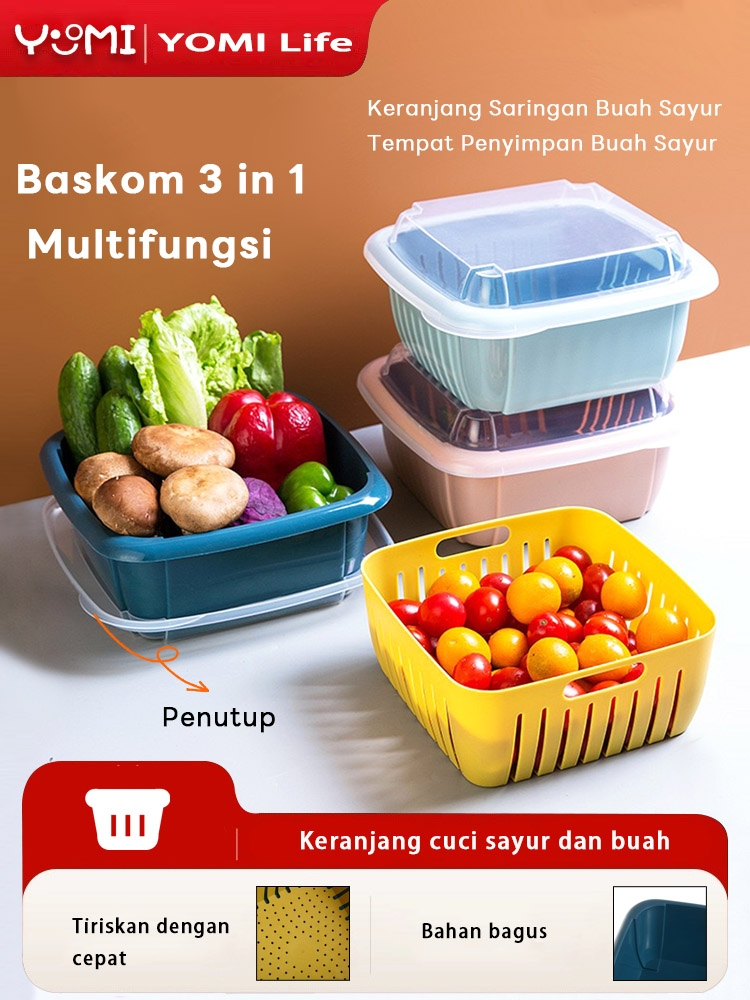 Jual Baskom Saringan Serbaguna / Baskom 3 in 1 Multifung Cuci sayuran ...