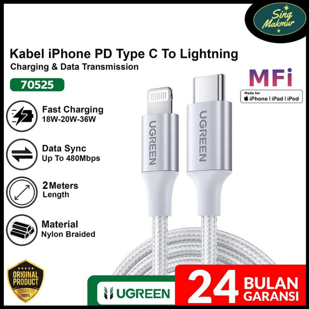 Jual UGREEN Kabel Data iPhone Mfi Type C to Lightning Fast Charging 20W 2 Meter 70525 | Shopee ...