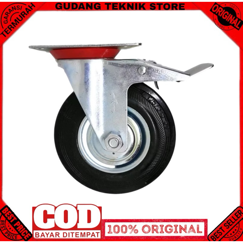 Jual Roda Troli karet hitam 4 inch Rem | Shopee Indonesia