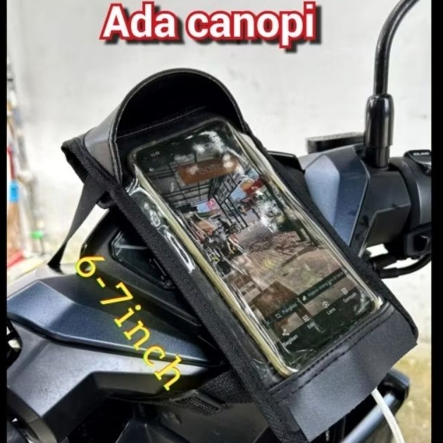 Jual Holder HP motor ada lubang cas dan Plus Kanopi Bahan kulit sintetis anti air | Shopee Indonesia