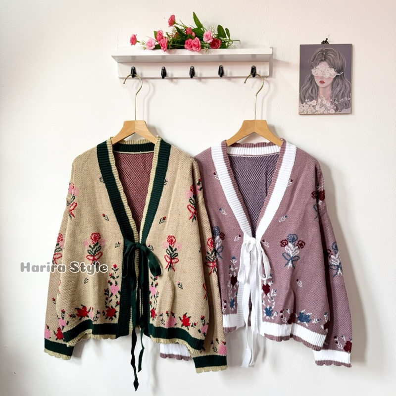 Jual Aqilla Outer Cardigan Rajut Tali Pita Motif Bunga from Harira Style | Shopee Indonesia
