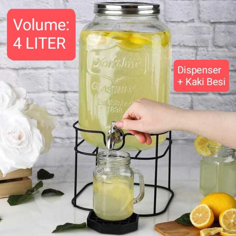 Jual DISPENSER KACA Kran 4L/ Dispenser Kaca + Dudukan/ Glass Water Jug ...
