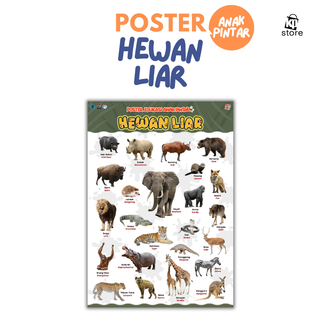 Jual Kawan Pustaka - Poster Edukasi Anak Pintar - Hewan Liar - Ukuran ...