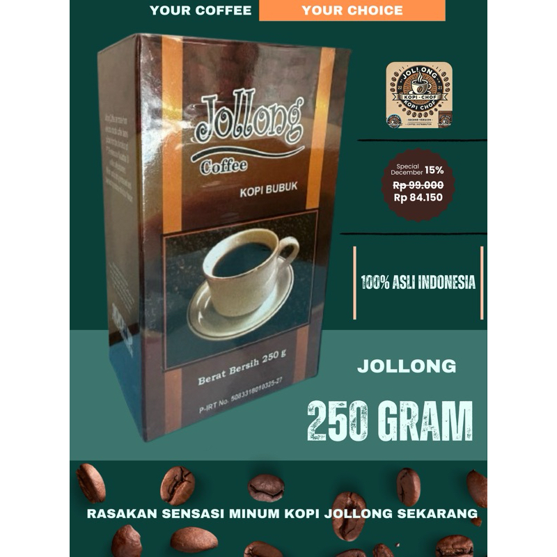 Jual KOPI JOLLONG/ASLI INDONESIA/KEMASAN 250 GRAM | Shopee Indonesia