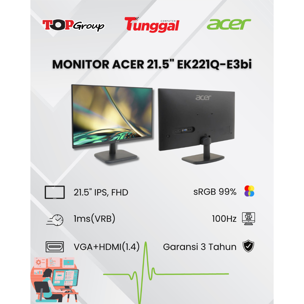Jual MONITOR ACER EK221QE3 IPS Zero Frame FHD 100Hz 1ms Monitor 22 inch ...