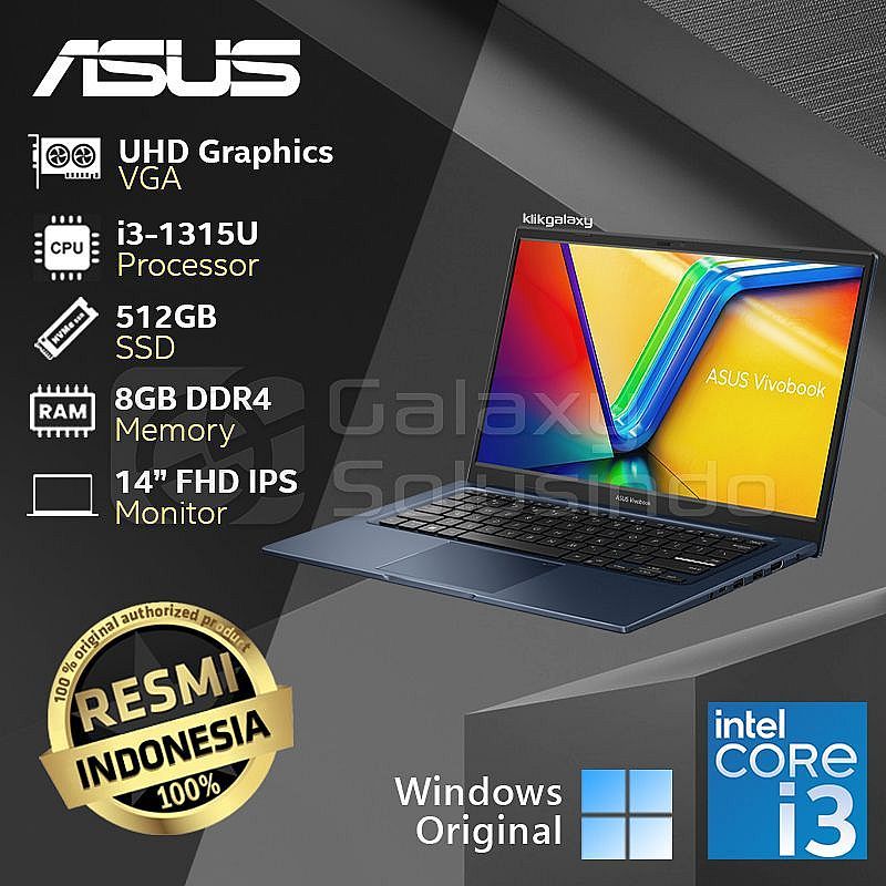 Jual Asus Vivobook 14 A1404VA-VIPS351M Intel Core i3-1315U 512GB SSD 8GB RAM Notebook Laptop ...