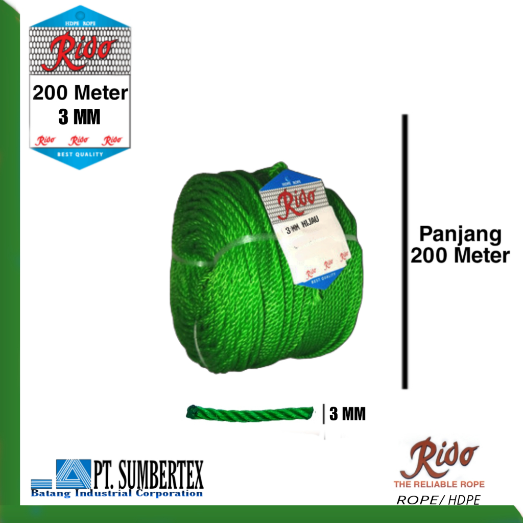 Jual Tali Tambang Plastik RIDO 3mm 1 ROLL Panjang 200 Meter HDPE or Tali Plastik RIDO or Tali ...