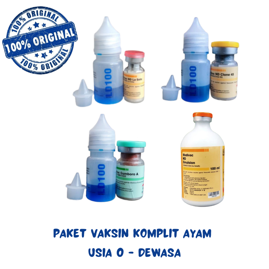 Jual PAKET VAKSIN KOMPLIT AYAM 0-DEWASA (LA SOTA 100+ND CLONE 100 ...