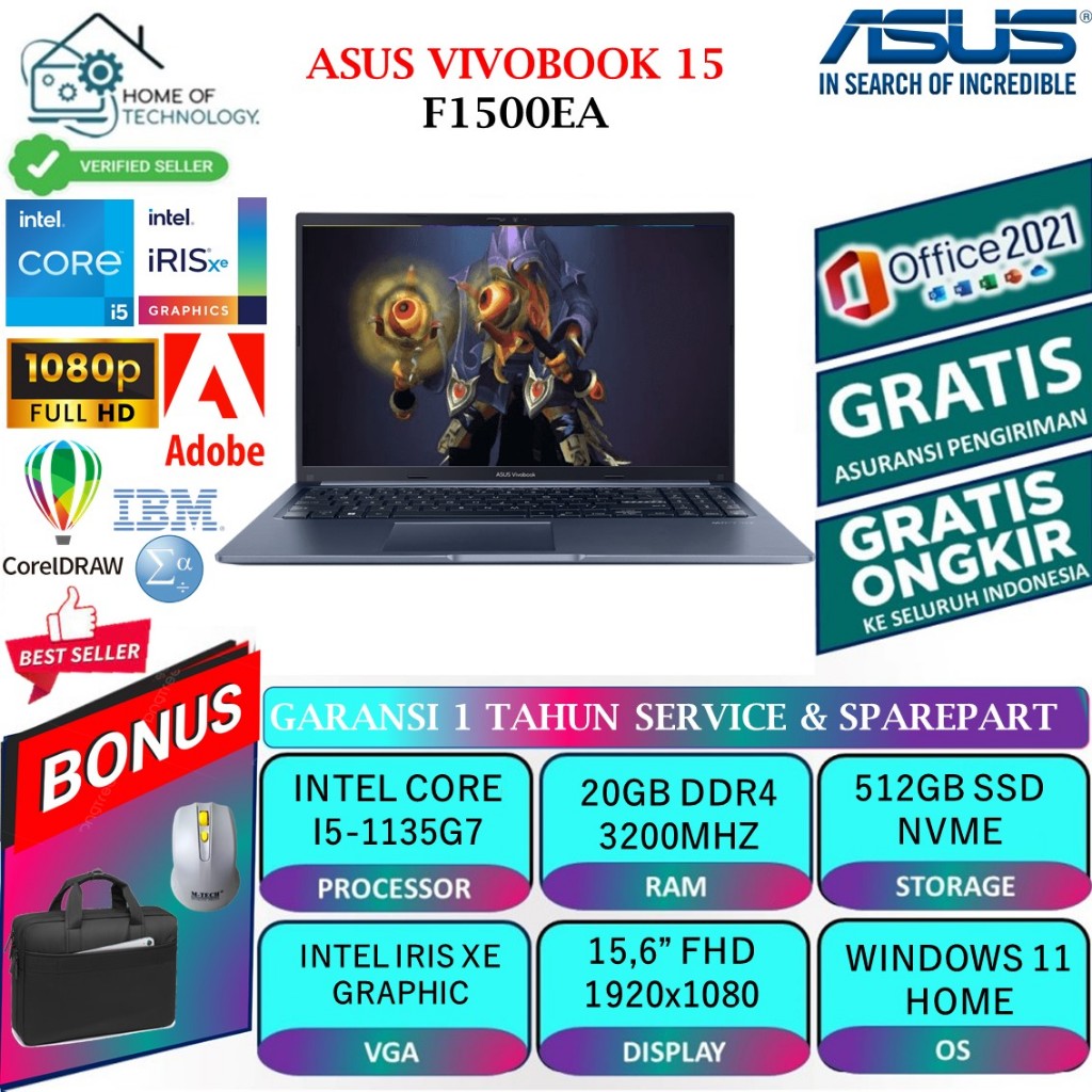 Jual laptop gaming asus vivobook 15 f1500ea intel core i5 1135g7 ram ...