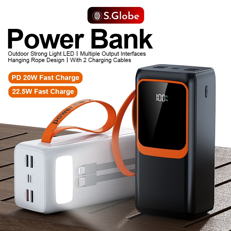 Jual Power Bank 50000 mah Multi Ports Type C Built in 2 Cables Real ...
