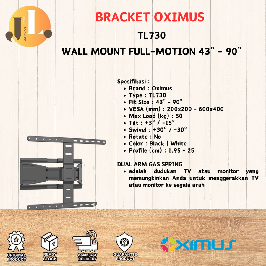Jual Bracket Oximus TL730 43"-90" TV Monitor Wall Mount Tilt Swivel ...