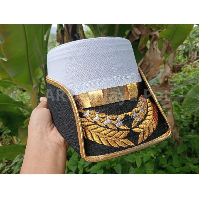 Jual Topi kowad paskibra putih hitam dengan bordiran padi kapas ...