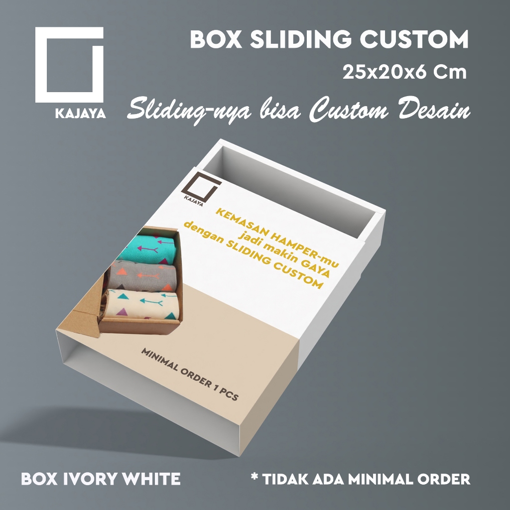 Jual Box Sliding Custom Desain Ivory 25x20x6 cm Hampers Baju Atasan ...