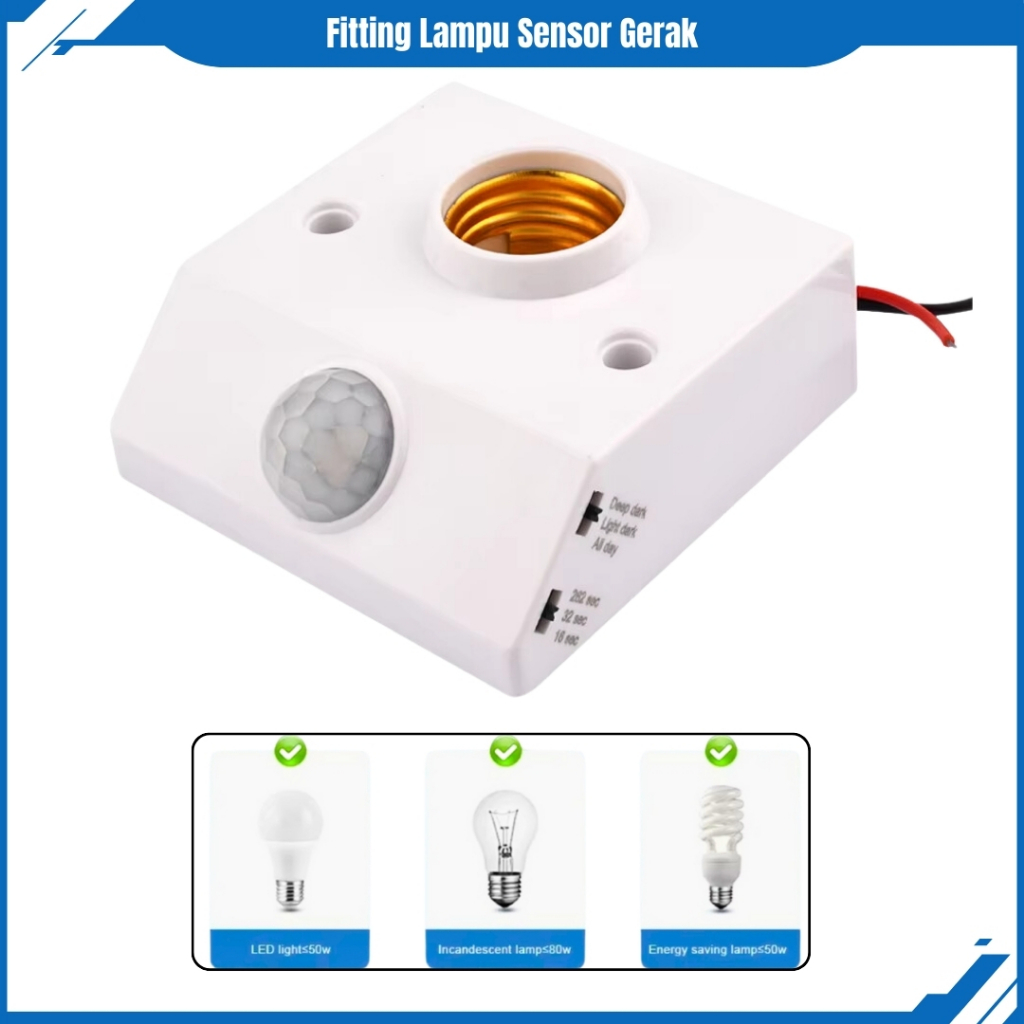 Jual Fitting Lampu Sensor Gerak PIR Saklar Lampu 16-300 Detik AC 220V ...
