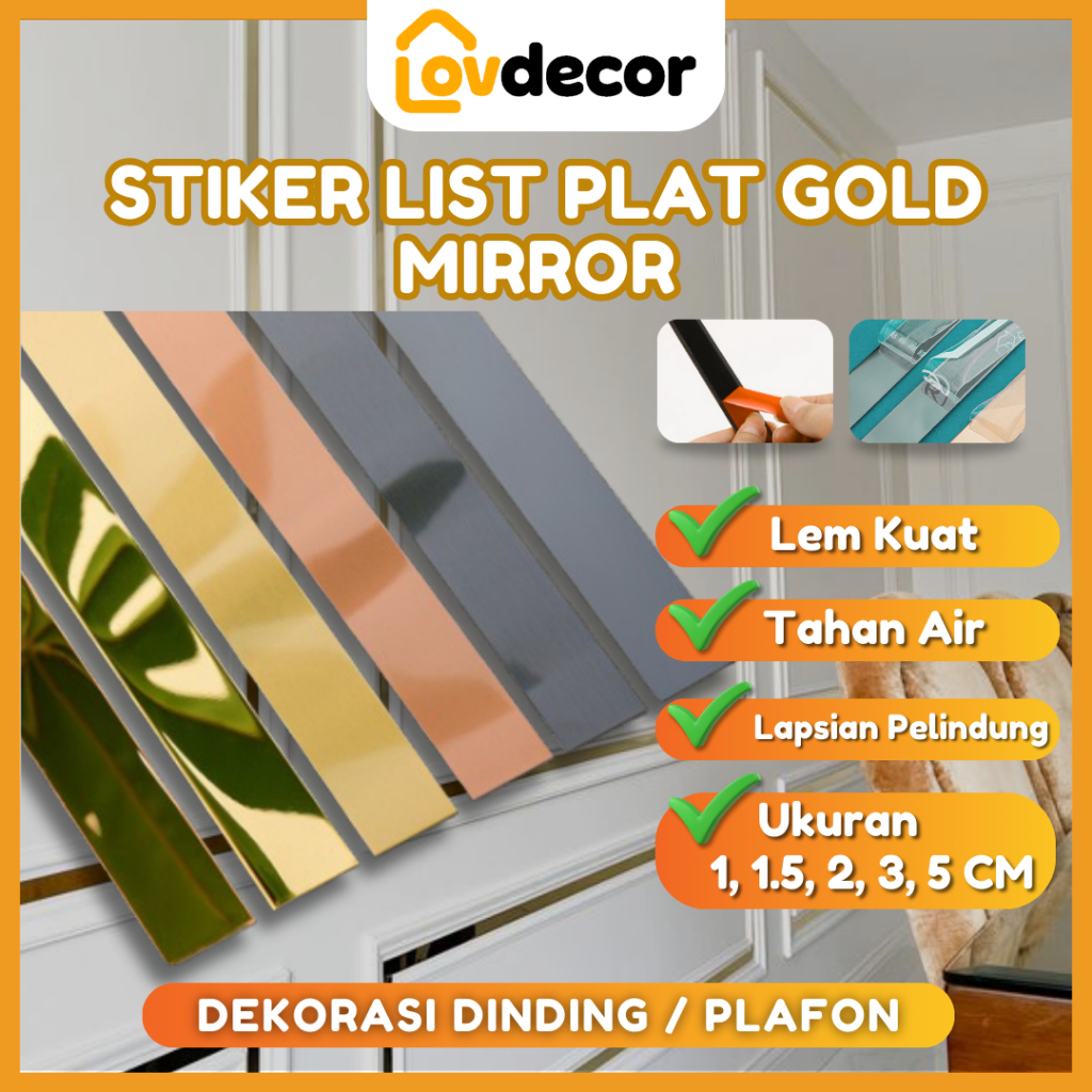 Jual Stiker List Plat Gold Mirror / List Stainless Steel Mirror Gold ...