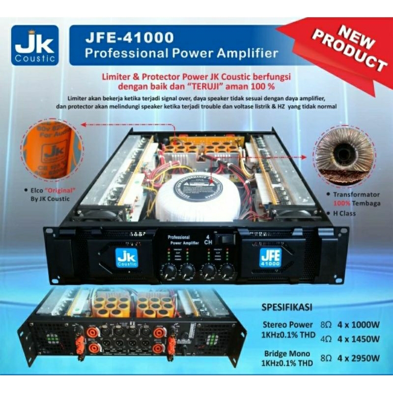 Jual Power Amplifier JK Coustic JFE-41000 Original 4x1000watt class H | Shopee Indonesia