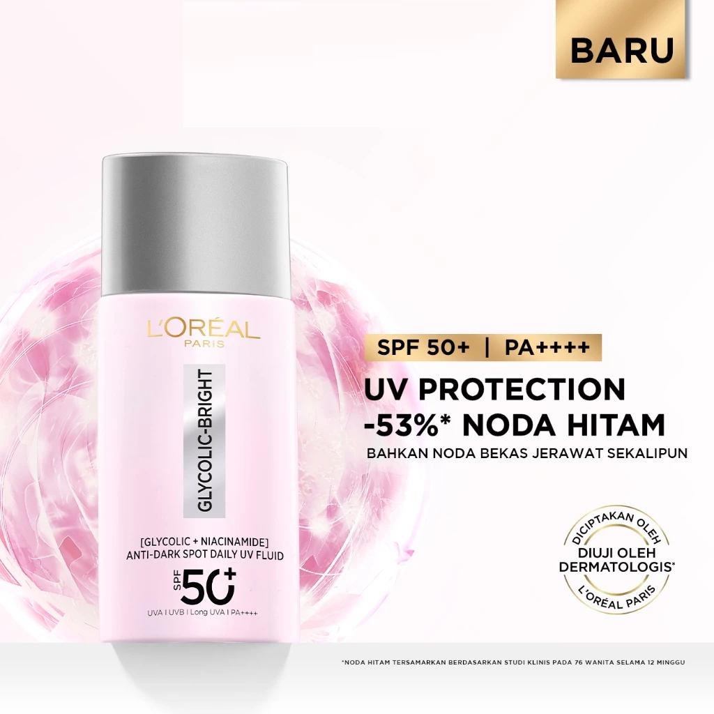 Jual Loreal Glycolic Bright Anti Dark Spot Daily UV Fluid SPF 50+ 50 ml | Shopee Indonesia