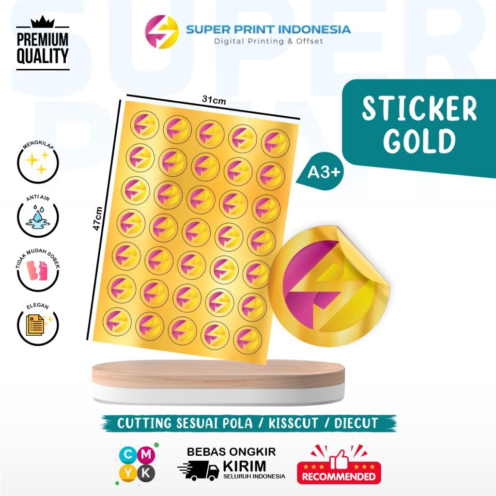 Jual Cetak Stiker Vinyl Gold Emas A3+ Label Cutting Custom Murah ...