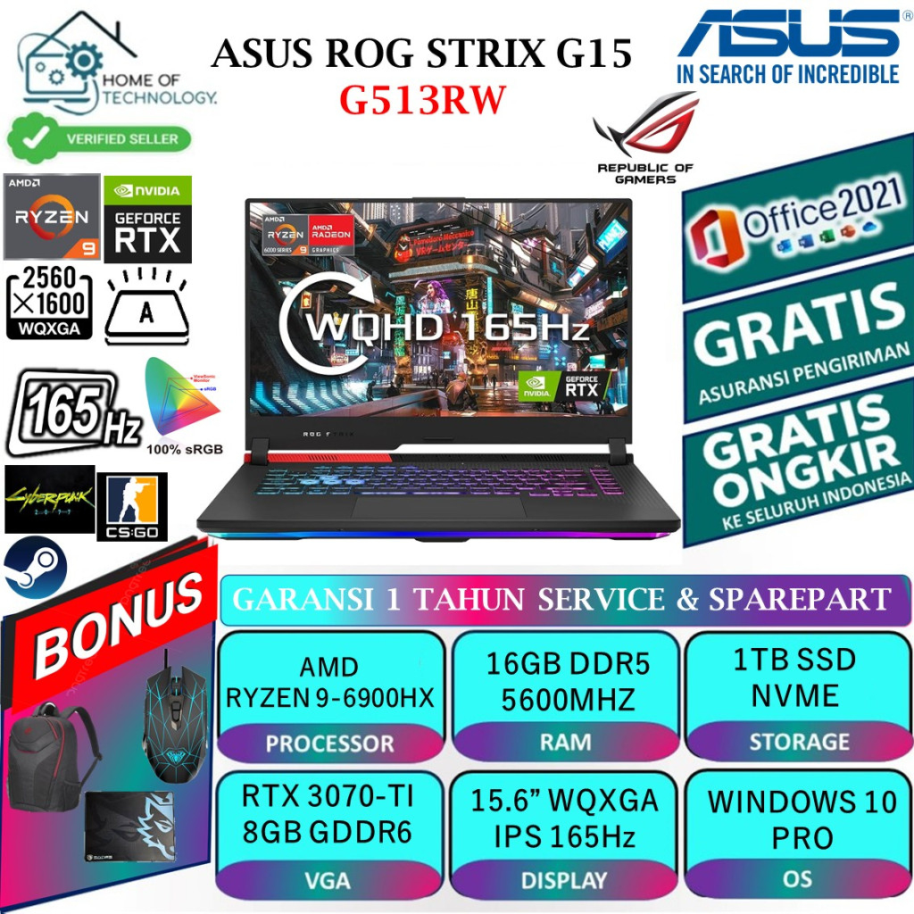 Jual [FREE MOUSE GAMING] ASUS ROG STRIX G15 G513RW AMD RYZEN 9 6900HX ...