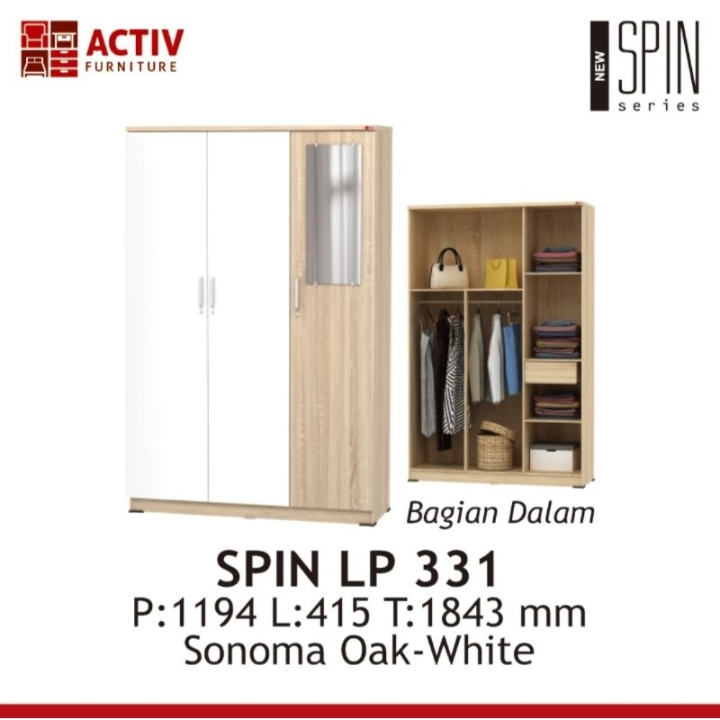 Jual ACTIV SPIN LP 331 lemari almari Pakaian Baju 3 pintu Sonoma Oak Putih White | Shopee Indonesia
