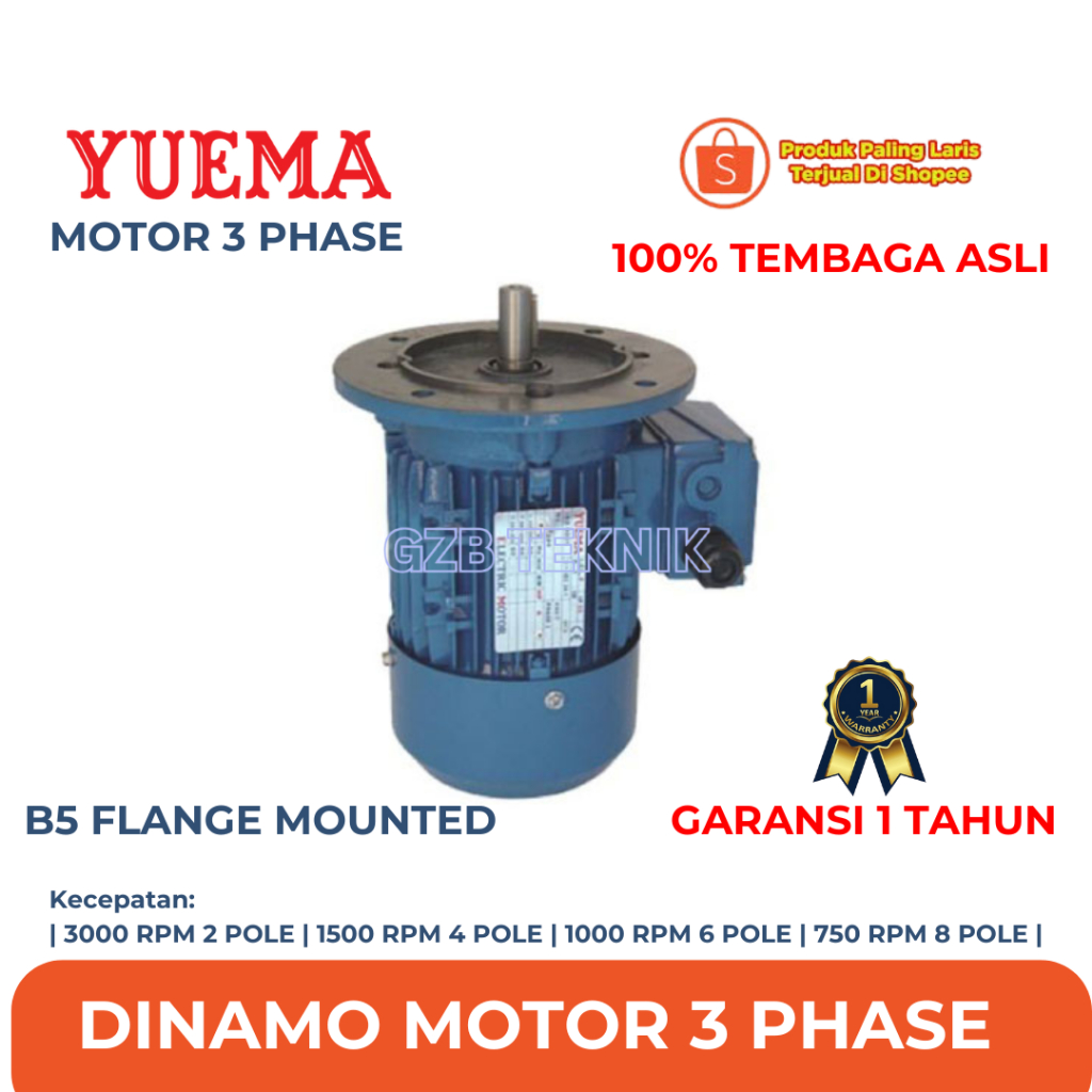 Jual Dinamo Motor 3 Phase Yuema SA 0,06 kW / 0,08 HP | 1500 RPM | 220V/380V | 4 Pole | Mounting ...