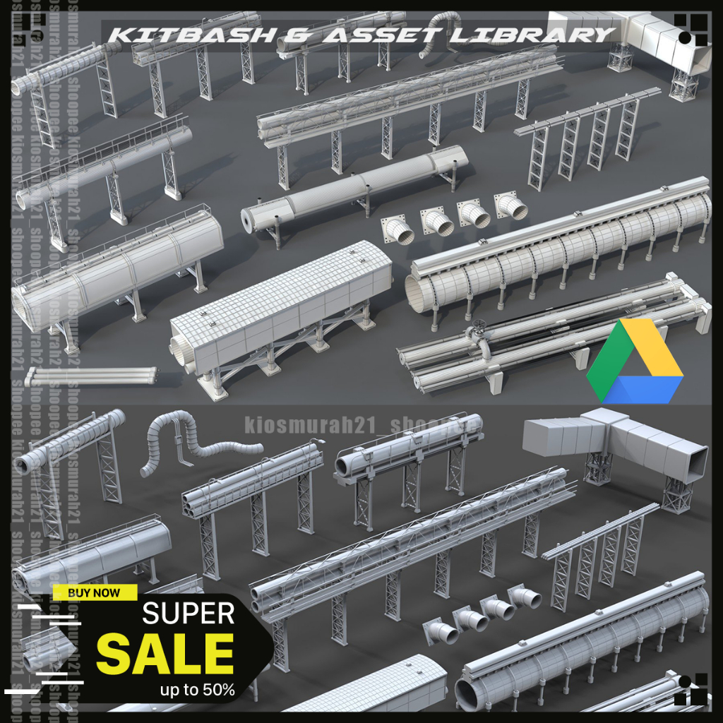 Jual Industrial Pipes - 15 pieces Kitbash 3D Model Asset Library | Shopee Indonesia