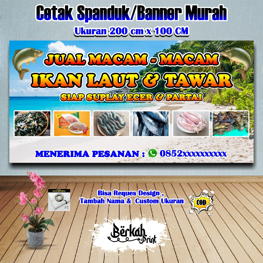 Jual Spanduk Banner Jual Ikan Ukuran 2 meter x 1 meter | Shopee Indonesia