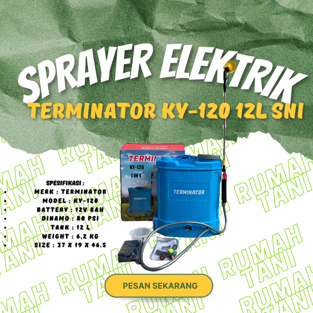 Jual sprayer elektrik tanaman pertanian original terminator ky-120 12L ...