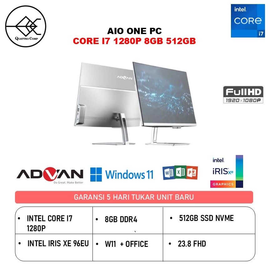 Jual ADVAN AIO ONE PC I7 1280P 8GB 512GB W11 23.8FHD | Shopee Indonesia