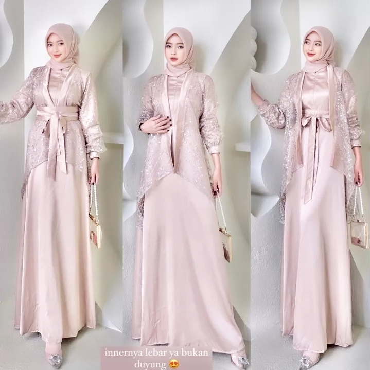 Jual VELOXA DRESS INNER + OUTER BRUKAT TILLE JULLITE PREMIUM FREE BELT / ONESET DRESS KONDANGAN ...