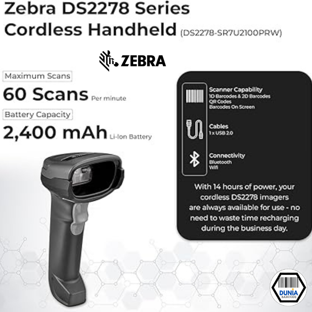 Jual Zebra DS2278 2D Cordless Barcode Scanner, USB & Cradle (SR7U2100PRW) | Shopee Indonesia