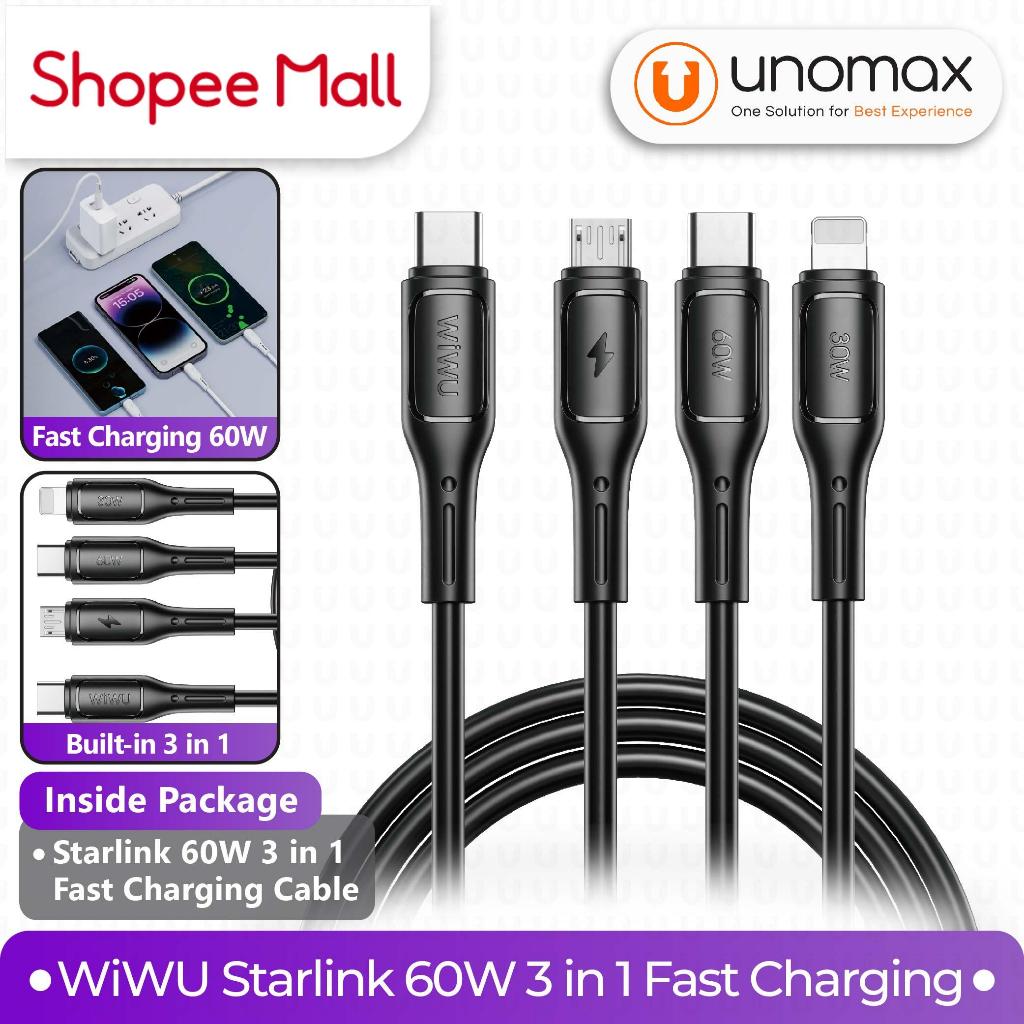 Jual Cable Data WiWU Starlink 3in1 USB-A to USB-C/Lightning/Micro 3.1A / 3in1 USB-C to USB-C ...