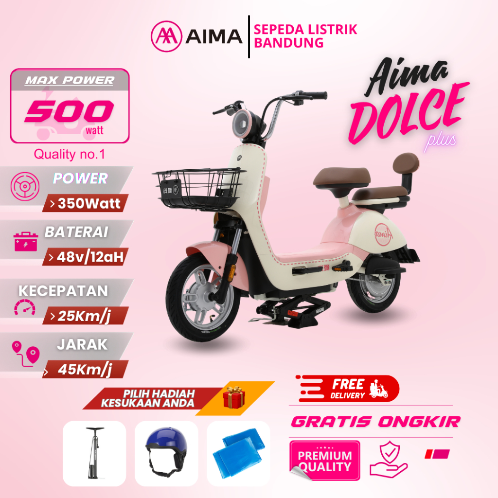 Jual Sepeda Listrik AIMA Dolce Plus 48V/12Ah 500 Peak Power/Watt ...