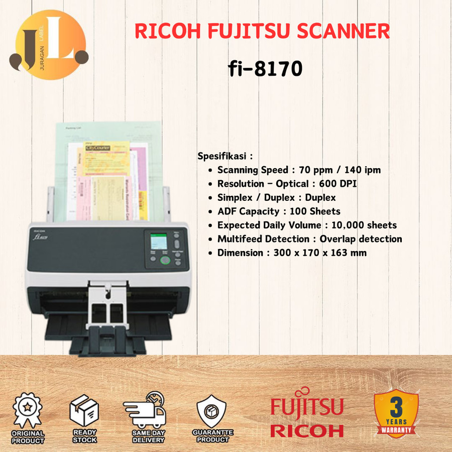 Jual Scanner Fujitsu fi-8170 A4 ADF Duplex + Network 70ppm Ricoh fi8170 ...
