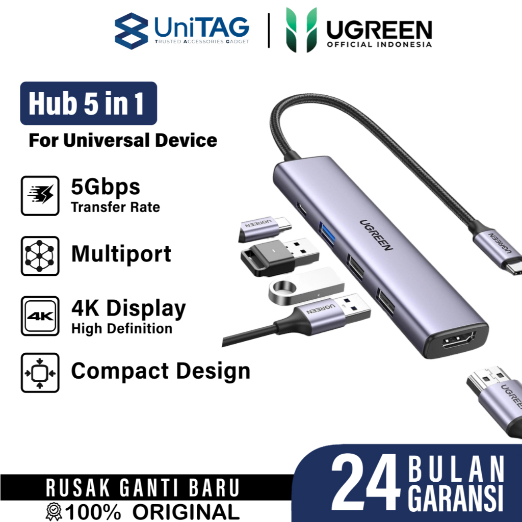 Jual UGREEN Kabel Adaptor HUB USB C 5 in 1 Multi Port HUB Adapter Cable ...