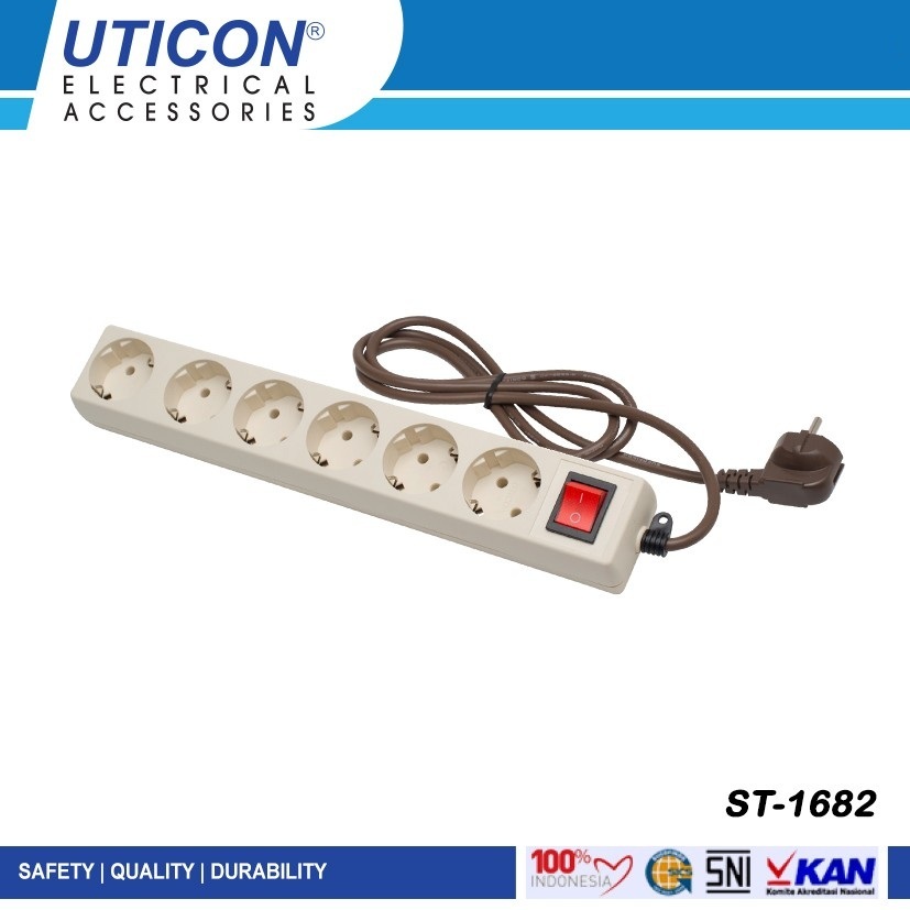 Jual UTICON Stop Kontak Arde + Saklar + Kabel 1.5M 3 4 5 6 Lubang ST ...