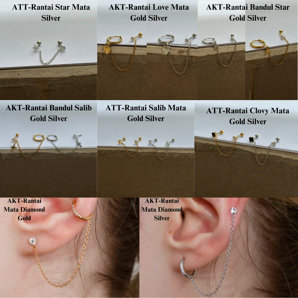 Jual Anting Piercing Rantai Helix, Lobe, Upper Lobe 1Pcs Utk 2 Lobang ...