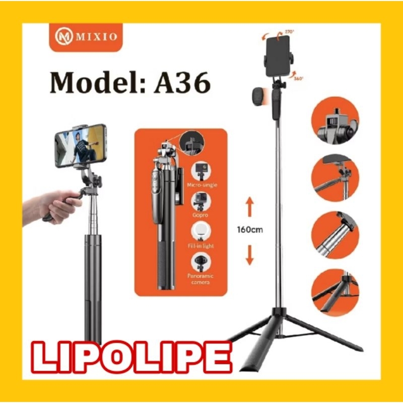 Jual Mixio A36 Tinggi 160Cm 360 Derajat Tongsis Bluetooth Selfie Tripod ...