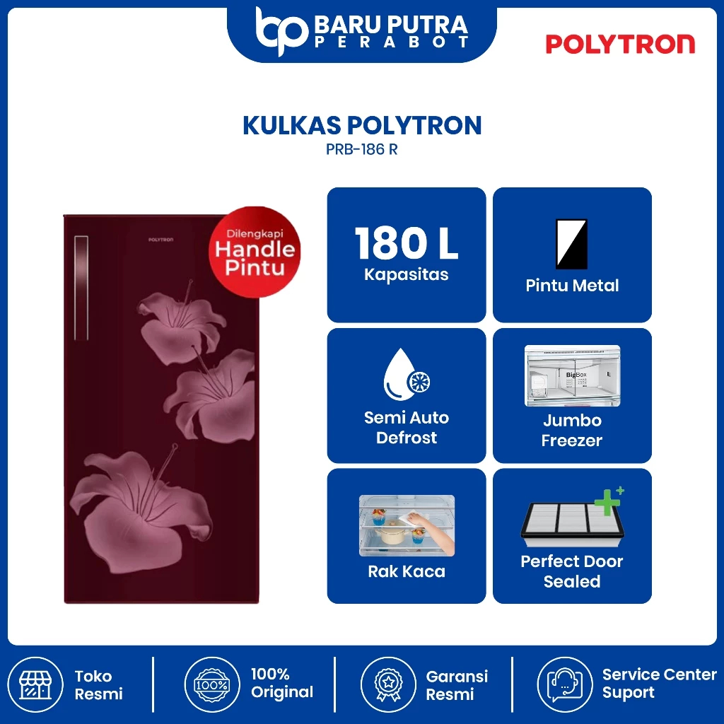 Jual POLYTRON Kulkas 1 Pintu Metallic 180 Liter PRB 186R | Shopee Indonesia